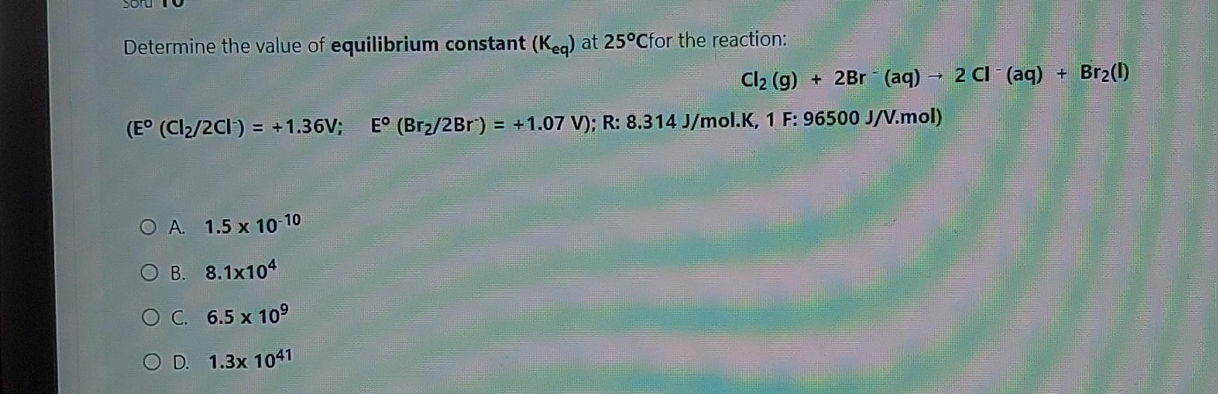 Solved Determine the value of equilibrium constant (Keq) at | Chegg.com