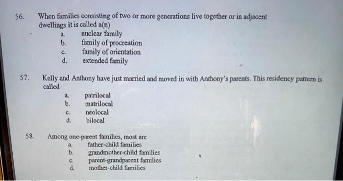 Solved 56. a c. When families consisting of two or more | Chegg.com