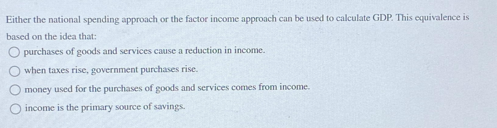 Solved Either the national spending approach or the factor | Chegg.com