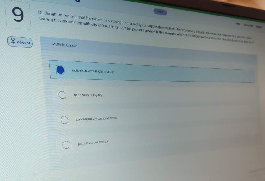 Solved tant00:05:14Multiple Choiceindividual versus | Chegg.com