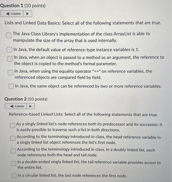 Solved Lists and Linked Data Basics: Select all of the | Chegg.com