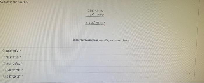 Solved Calculate and simplify. 285 42 25 - 7215 1:20 + 135° | Chegg.com