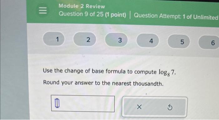 Solved Use the change of base formula to compute log87. | Chegg.com