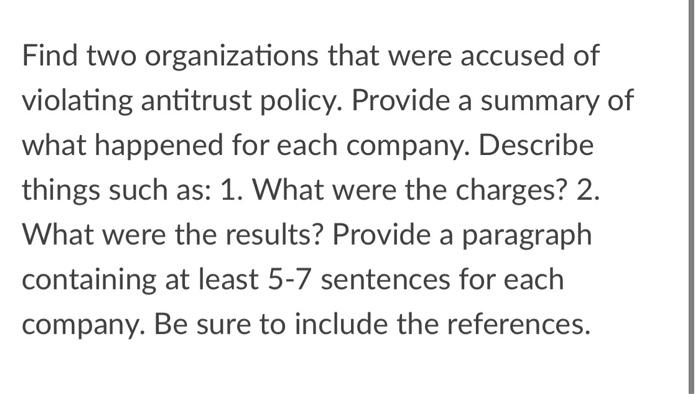 Solved Find two organizations that were accused of violating | Chegg.com