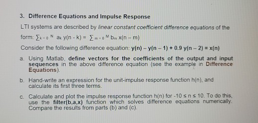 Solved 3. Difference Equations and Impulse Response LTI | Chegg.com