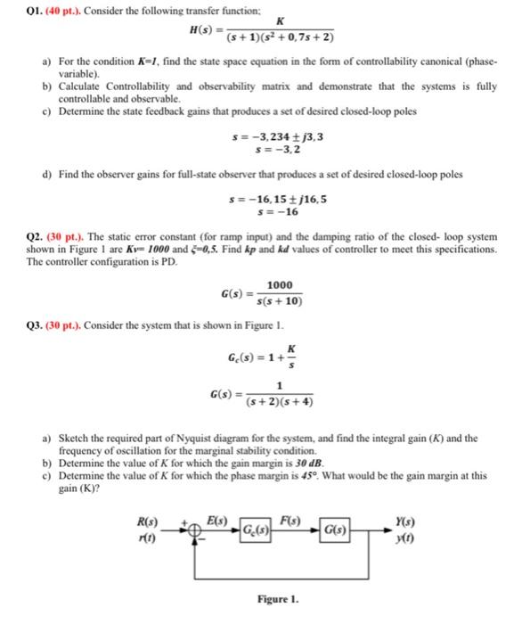 Solved O1. (40 pt.). Consider the following transfer | Chegg.com