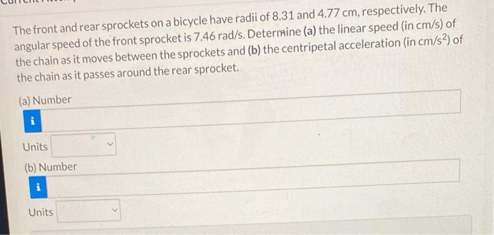 Solved The front and rear sprockets on a bicycle have radii | Chegg.com