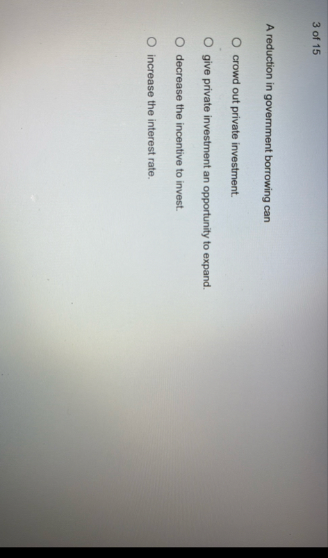 Solved 3 ﻿of 15A reduction in government borrowing cancrowd | Chegg.com