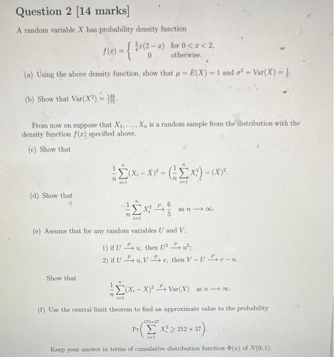 Solved A random variable X has probability density function | Chegg.com