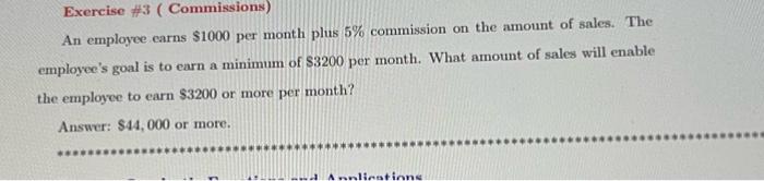Solved Exercise #3 (Commissions) An employee carns $1000 per | Chegg.com