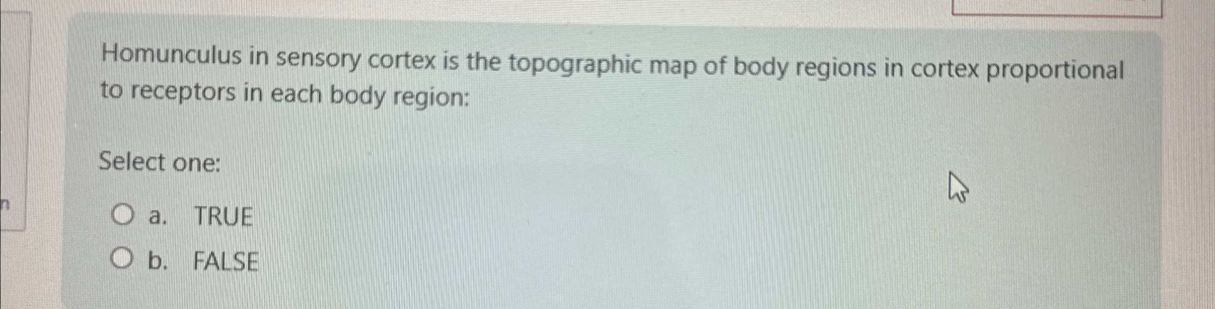Solved Homunculus in sensory cortex is the topographic map | Chegg.com