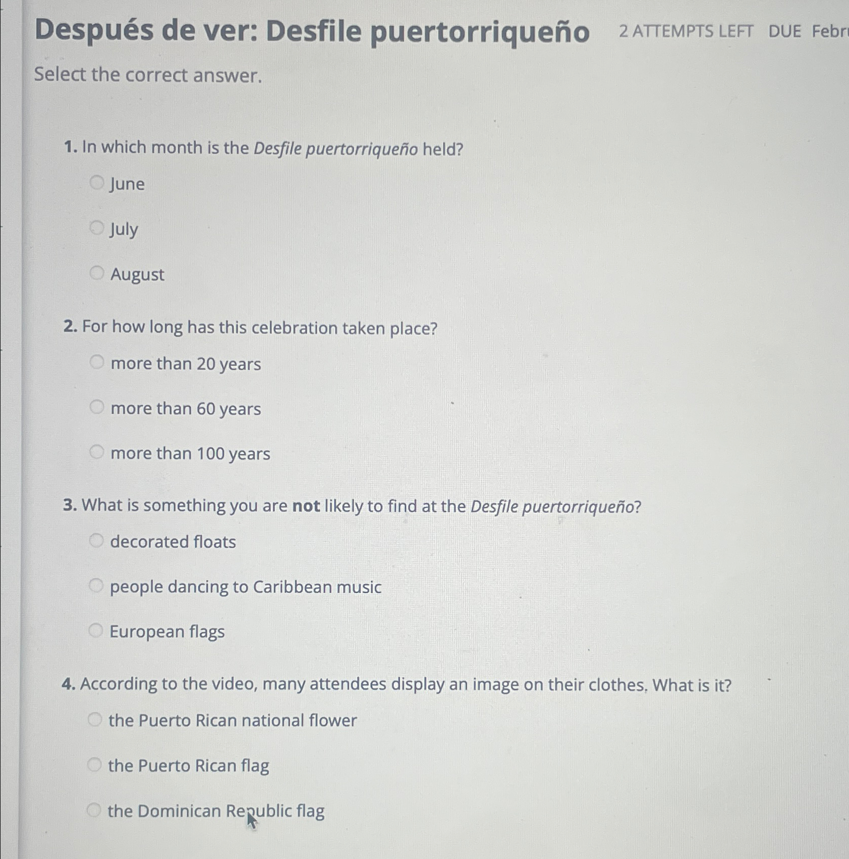 Solved Después de ver: Desfile puertorriqueño2 ﻿ATTEMPTS | Chegg.com