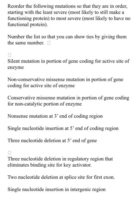 Solved Reorder the following mutations so that they are in | Chegg.com