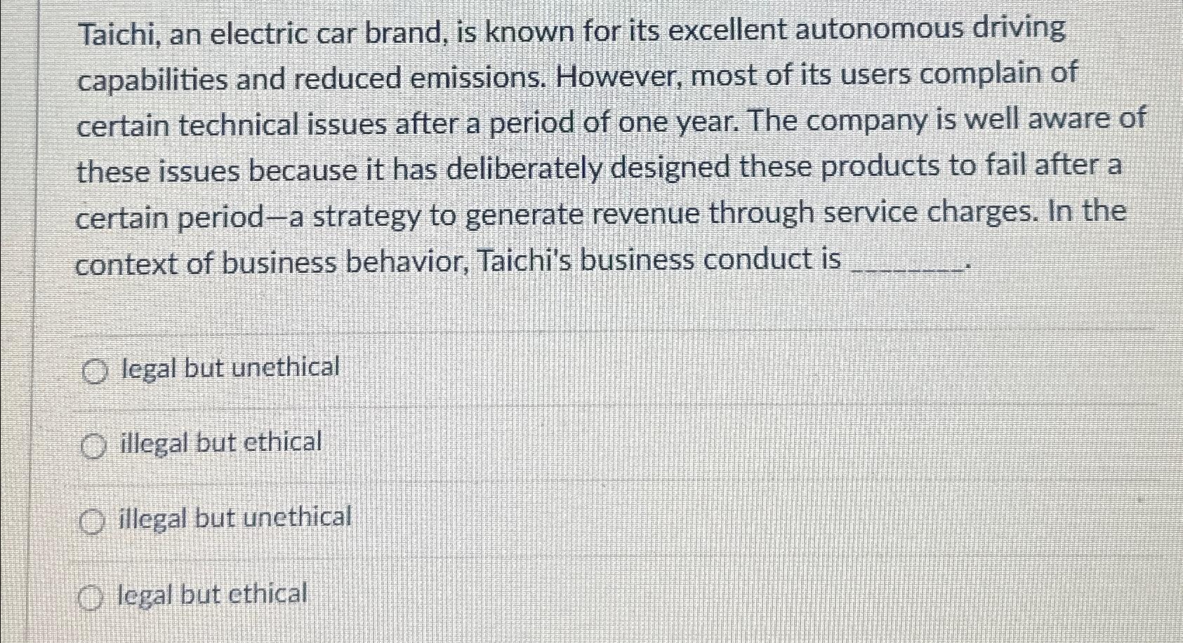 Solved Taichi, an electric car brand, is known for its | Chegg.com