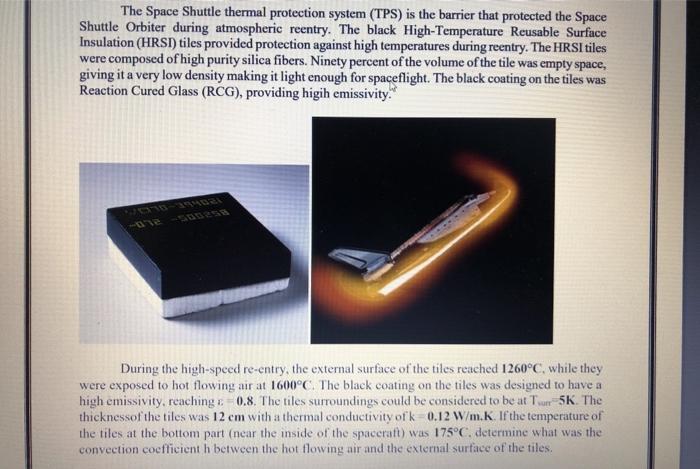 Solved The Space Shuttle thermal protection system (TPS) is | Chegg.com