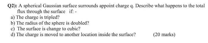 Solved Q2): A spherical Gaussian surface surrounds appoint | Chegg.com