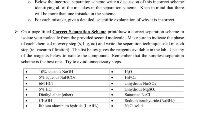 Solved Below the incorrect separation scheme write a | Chegg.com