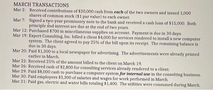 Solved MARCH TRANSACTIONS Mar 2: Received contributions of | Chegg.com