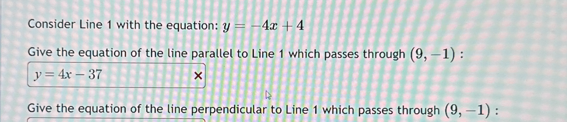 Solved Consider Line 1 ﻿with the equation: y=-4x+4Give the | Chegg.com