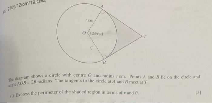Solved (4. 9709/12/0/n/19,Q#4 The diagram shows a circle | Chegg.com