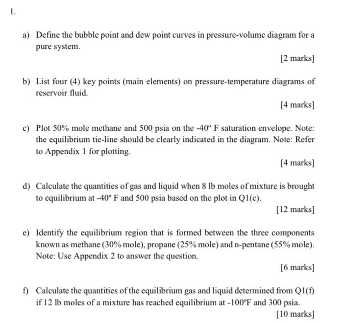 Solved 1. a) Define the bubble point and dew point curves in | Chegg.com