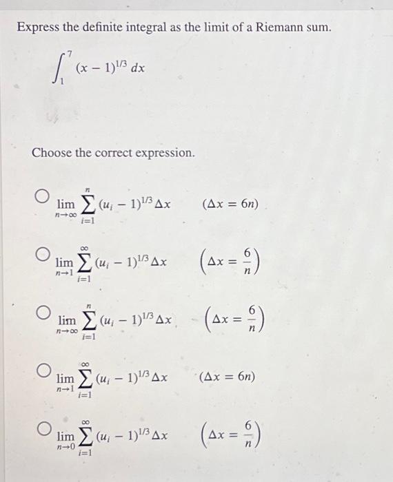 Solved Express the definite integral as the limit of a | Chegg.com