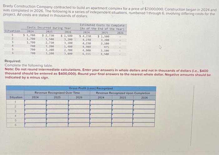 Solved Brady Construction Company contracted to build an | Chegg.com