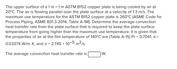 Solved The upper surface of a 1 mx1 m ASTM B152 copper plate | Chegg.com