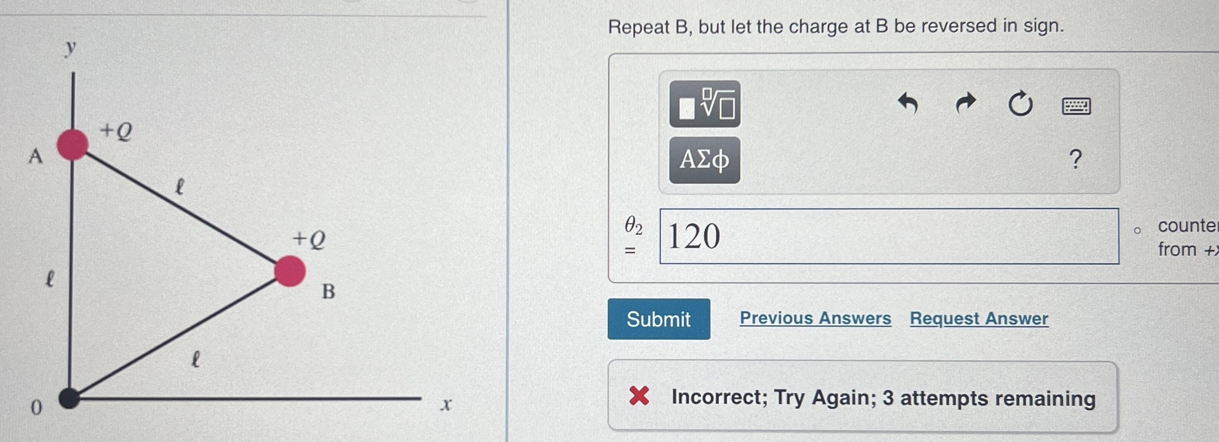 Solved Repeat B, ﻿but let the charge at B ﻿be reversed in | Chegg.com