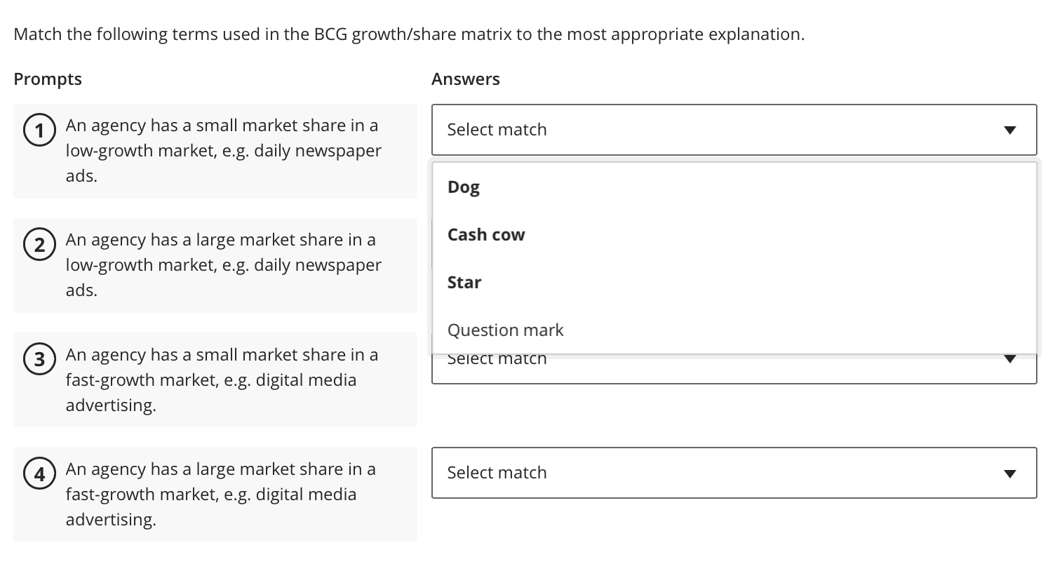 Solved Match the following terms used in the BCG | Chegg.com