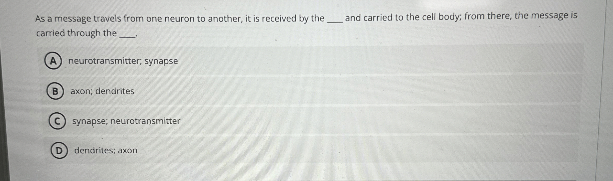 Solved As a message travels from one neuron to another, it | Chegg.com
