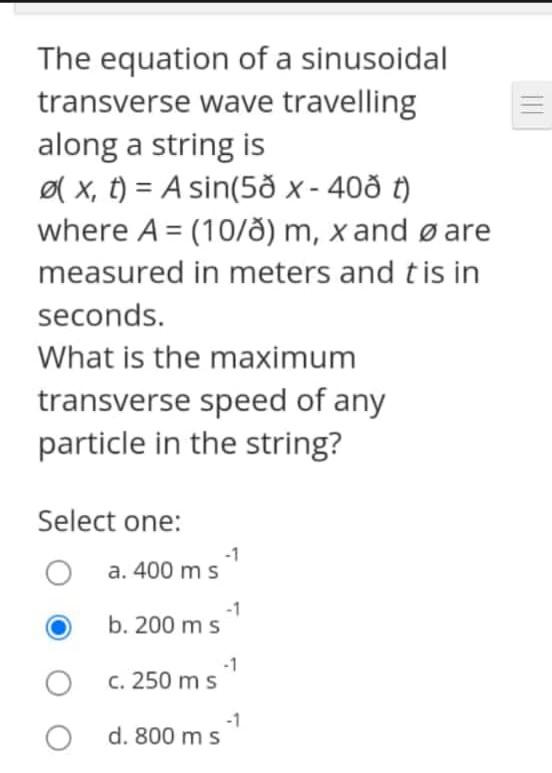 Solved The equation of a sinusoidal transverse wave | Chegg.com