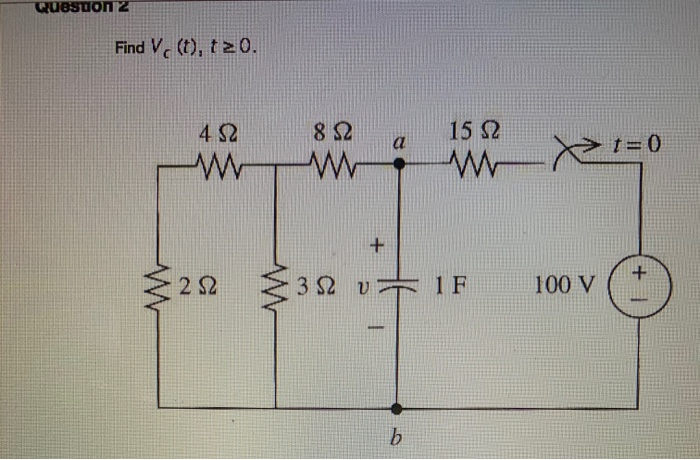 Solved Quesuon 2 Find V (t), t20. 4Ω 8 Ω 15 Ω 1= 0 + + 2 Ω | Chegg.com Solved Quesuon 2 Find V (t), t20. 4Ω 8 Ω 15 Ω 1= 0 + + 2 Ω | Chegg.com