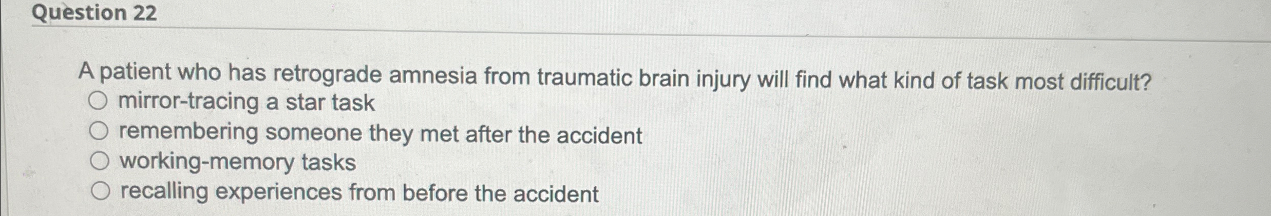 Solved Question 22A patient who has retrograde amnesia from | Chegg.com