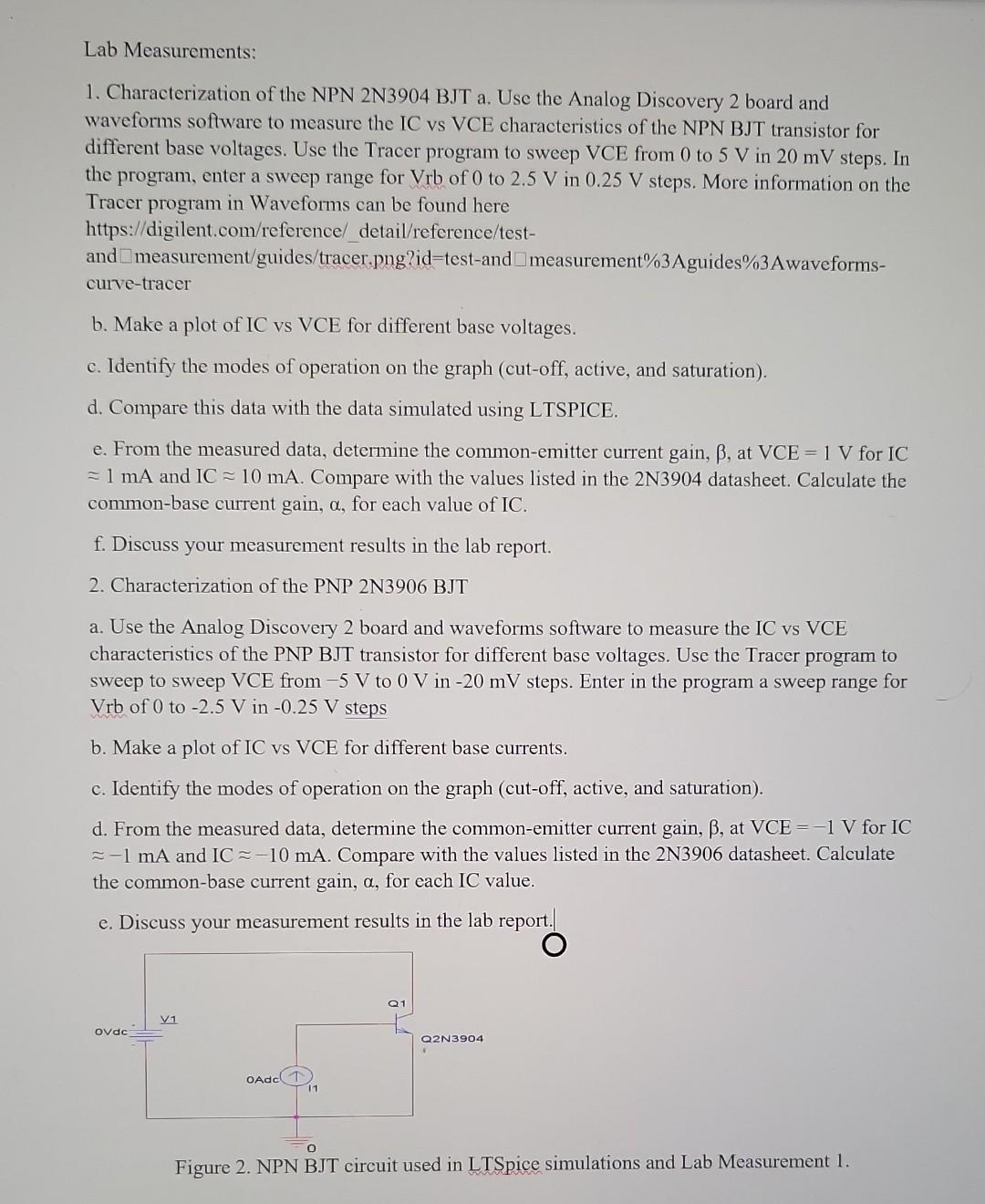 Lab Measurements: 1. Characterization of the NPN 2 | Chegg.com