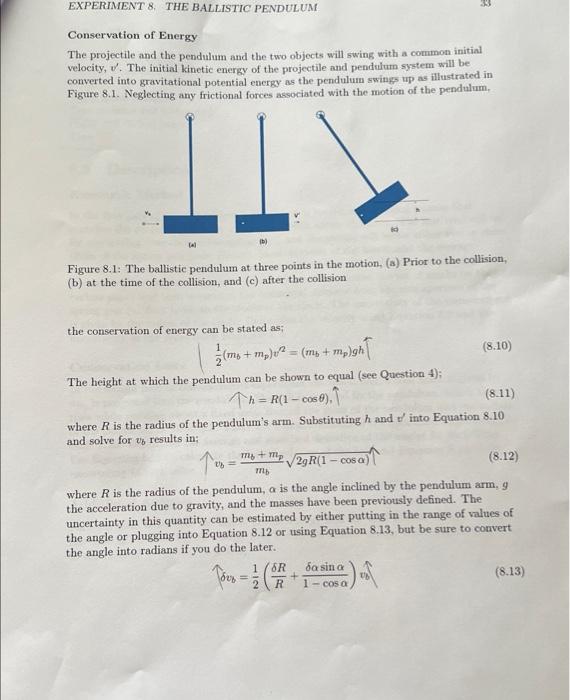Solved Experiment 8 The Ballistic Pendulum 8.1 Introduction | Chegg.com