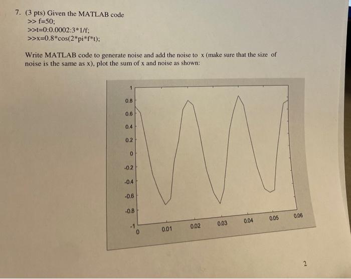 Solved 0.B 6.3 pts) Given x=0.8cos(2 x 100 t); Write MATLAB | Chegg.com