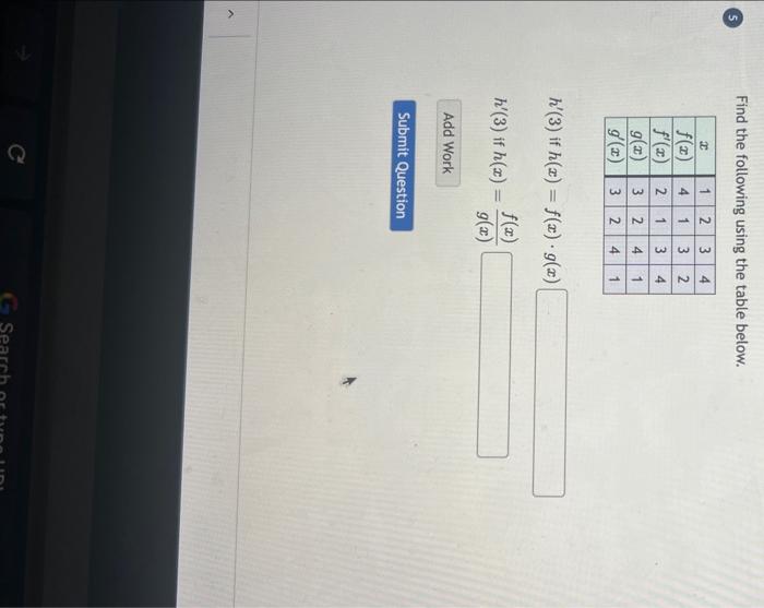 Solved 5 A Find the following using the table below. X 1 2 3 | Chegg.com