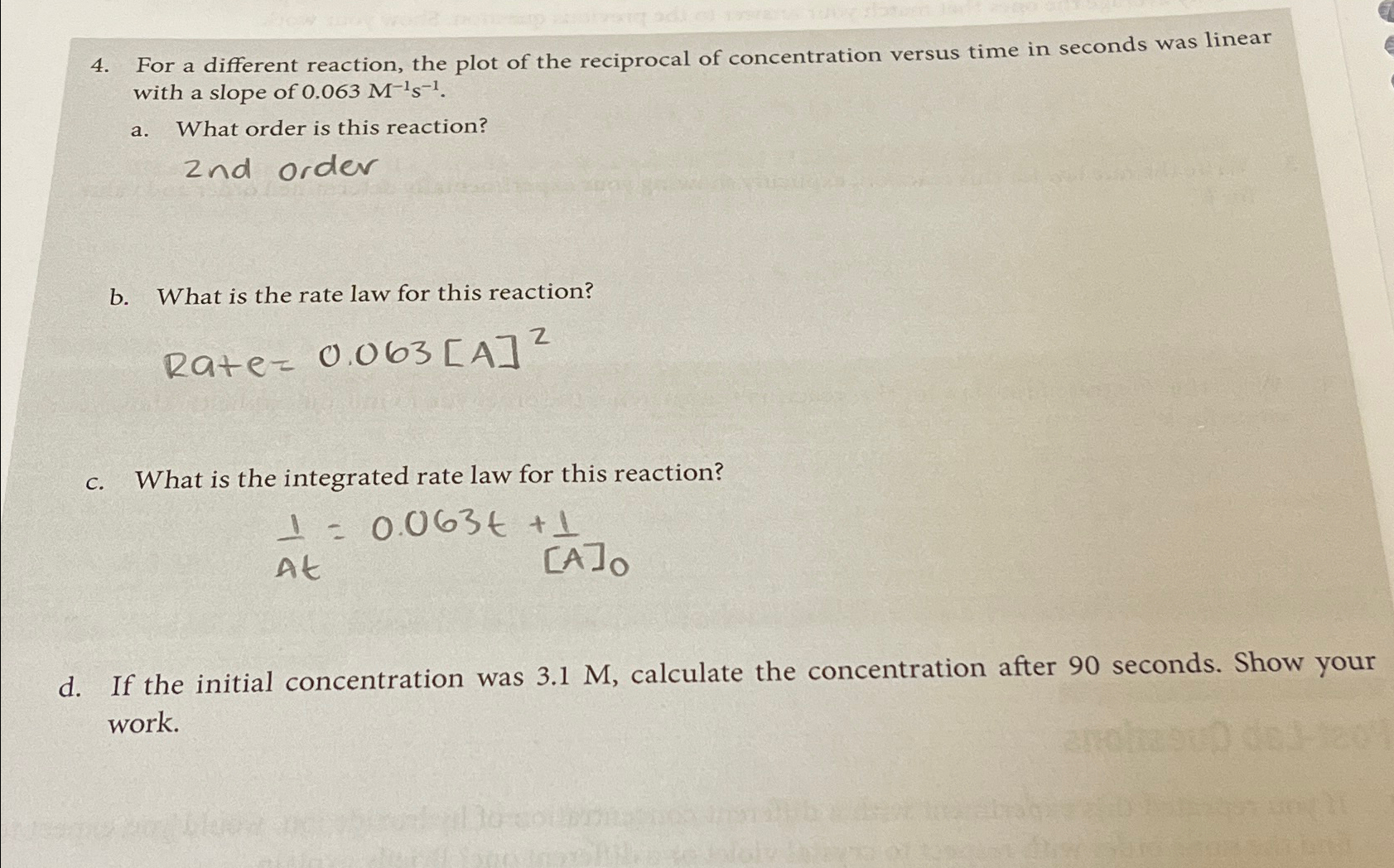 Solved For a different reaction, the plot of the reciprocal | Chegg.com