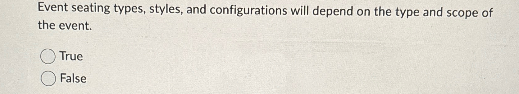 Solved Event seating types, styles, and configurations will | Chegg.com