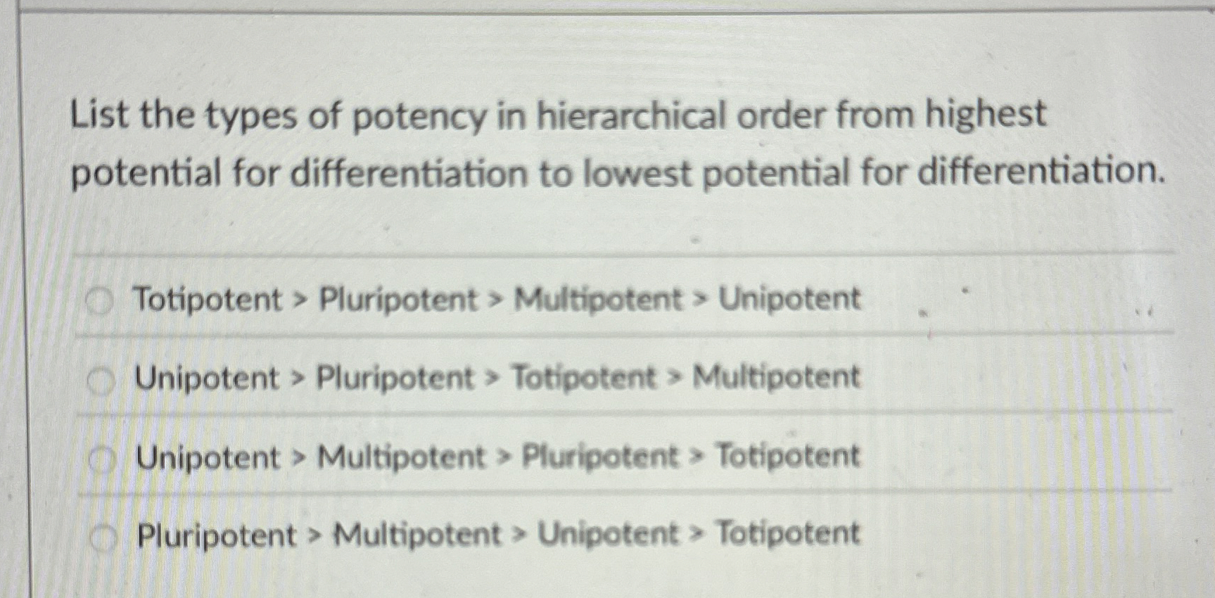 Solved List the types of potency in hierarchical order from | Chegg.com