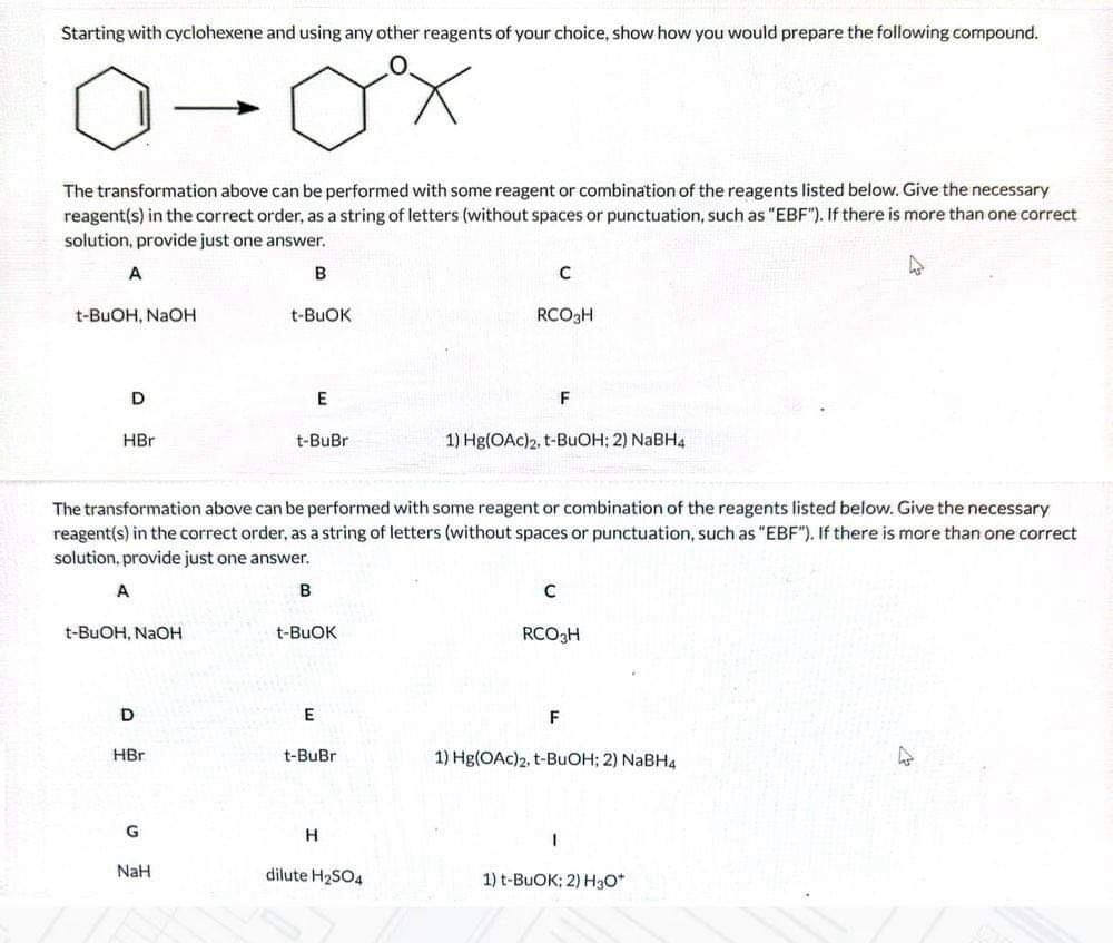 Solved Starting with cyclohexene and using any other | Chegg.com