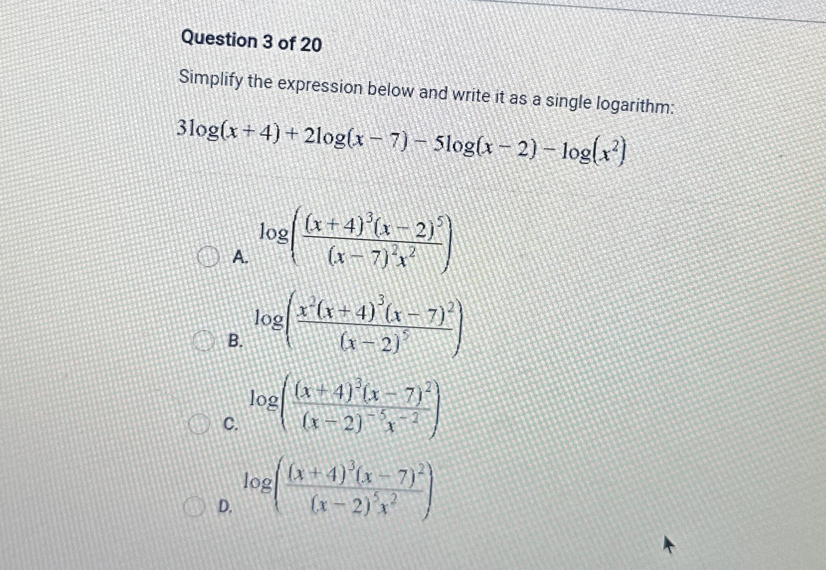 Solved Question 3 ﻿of 20Simplify the expression below and | Chegg.com