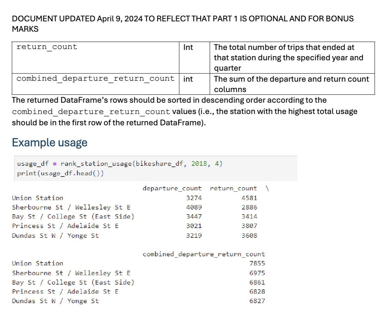 Solved Part 2 - ﻿Rank stations by usageIn this part of the | Chegg.com