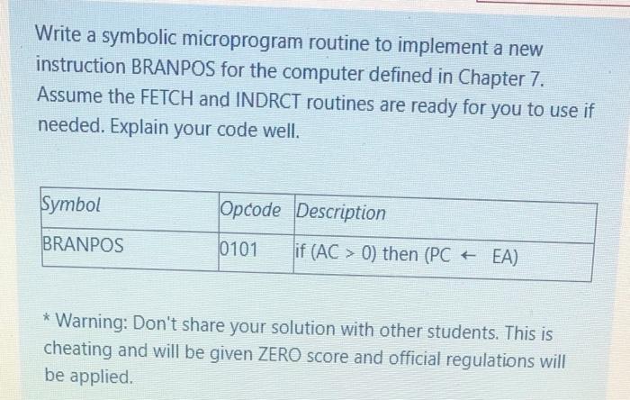Solved Write A Symbolic Microprogram Routine To Implement A 7092