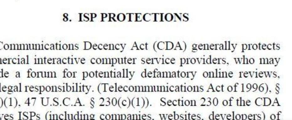 Solved 8. ISP PROTECTIONS Communications Decency Act (CDA) | Chegg.com