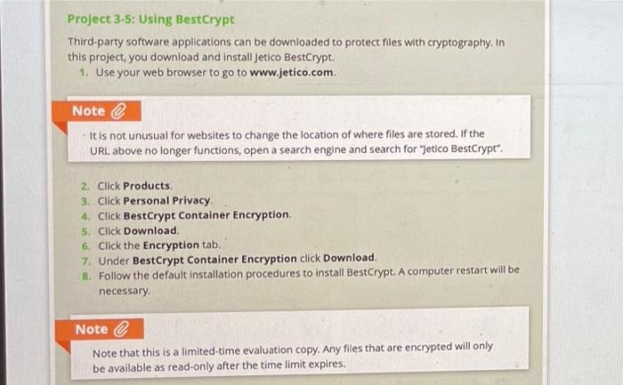 Solved Project 3-5: Using BestCrypt Third-party software | Chegg.com
