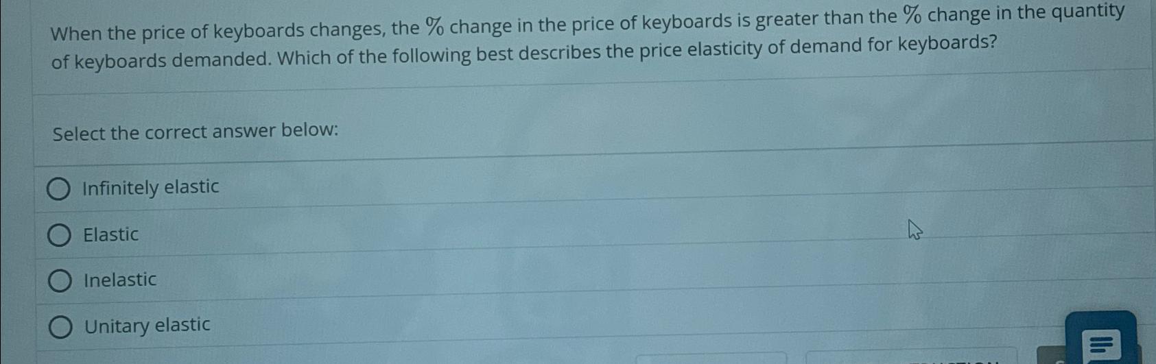 Solved When the price of keyboards changes, the % ﻿change in | Chegg.com