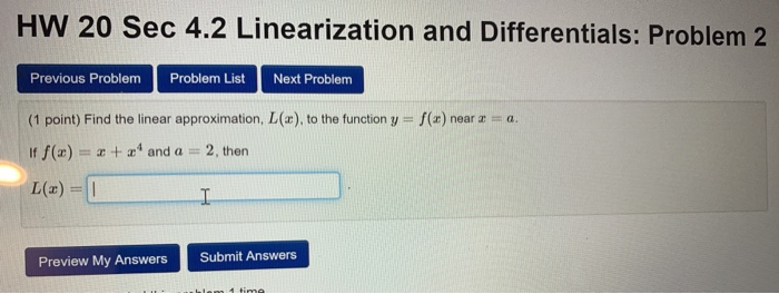 Solved HW 20 Sec 4.2 Linearization and Differentials: | Chegg.com