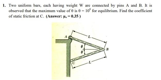 Solved Two uniform bars, each having weight W ﻿are connected | Chegg.com